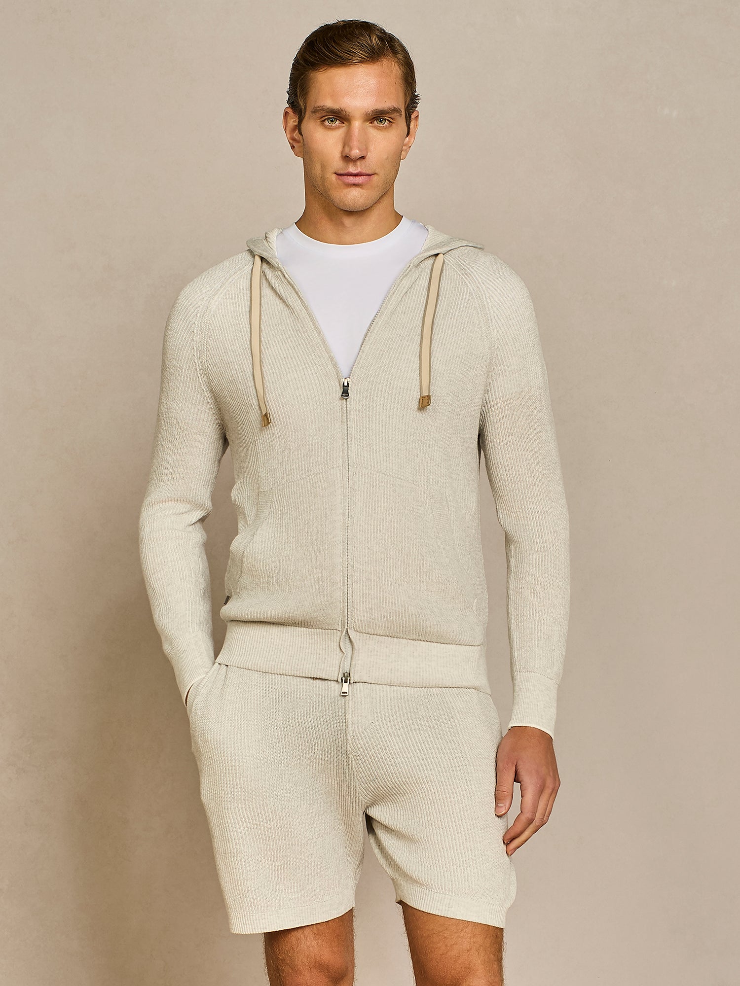LIGHT GREY VANISE' KNITTED HOODIE